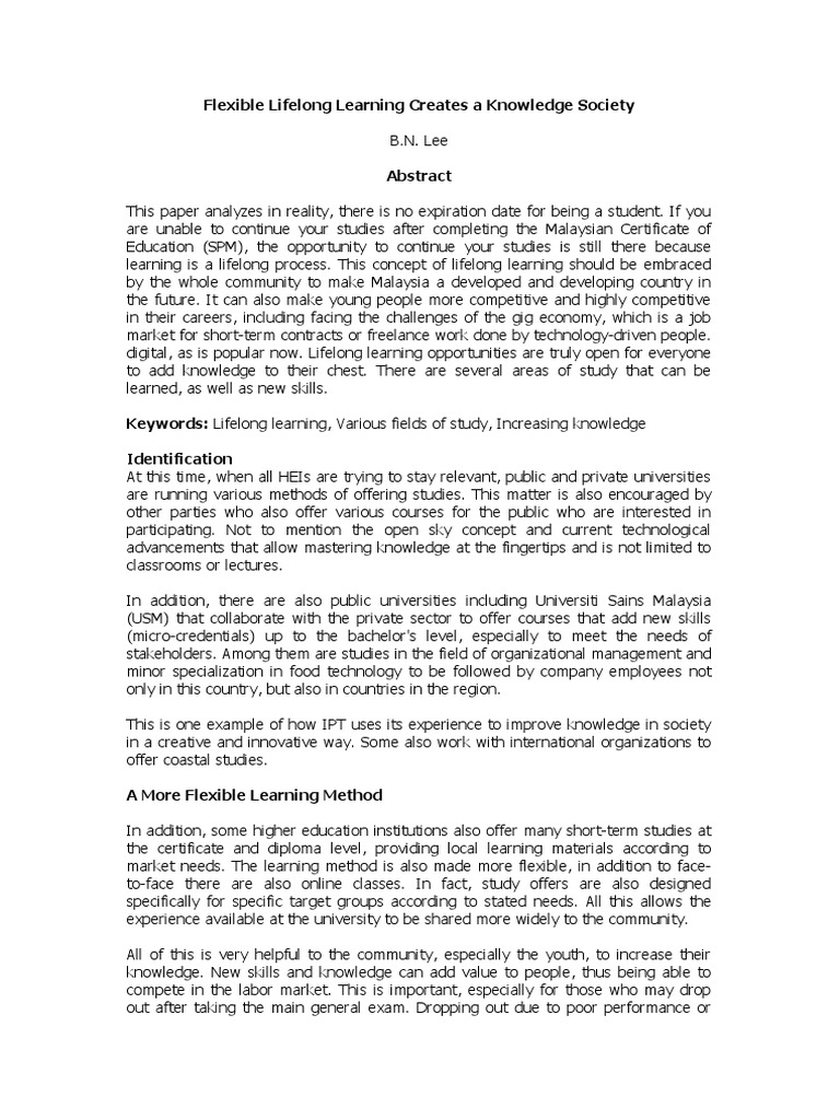 Flexible Lifelong Learning Creates A Knowledge Society | PDF | Teachers ...