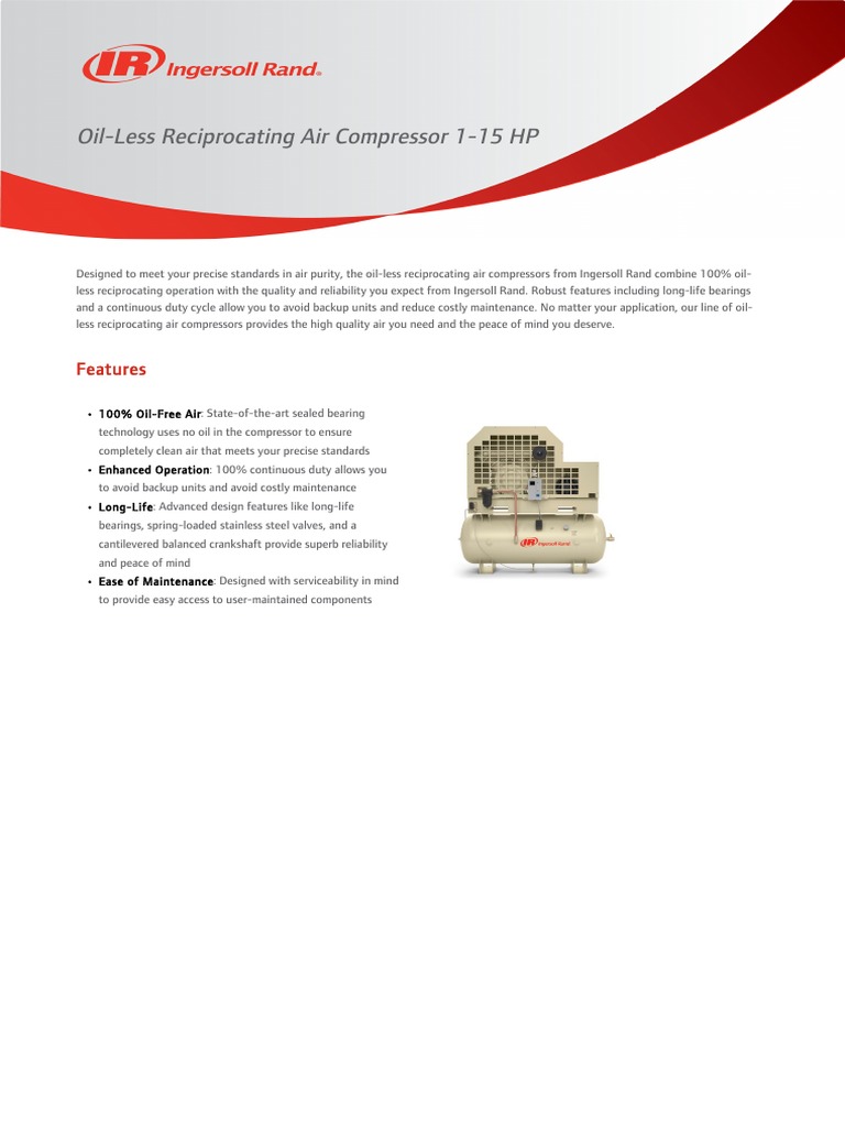 Oil Less Reciprocating Air Compressor 1 15 HP Enpdf | PDF | Bearing ...