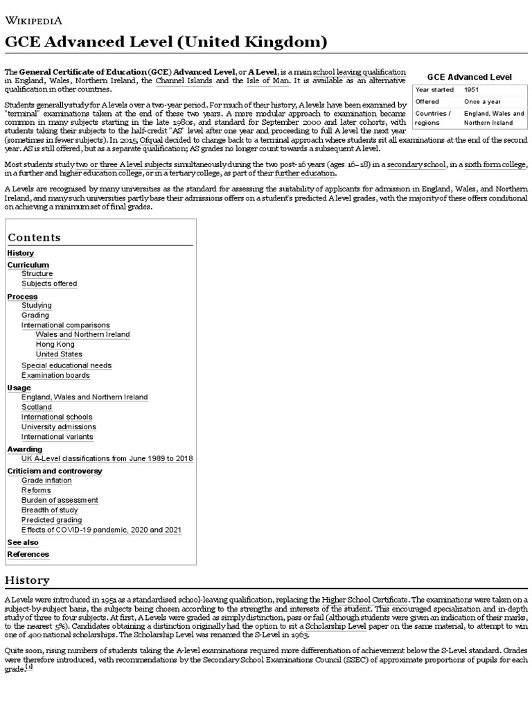 GCE Advanced Level (United Kingdom) - Wikipedia | PDF | Gce Advanced ...