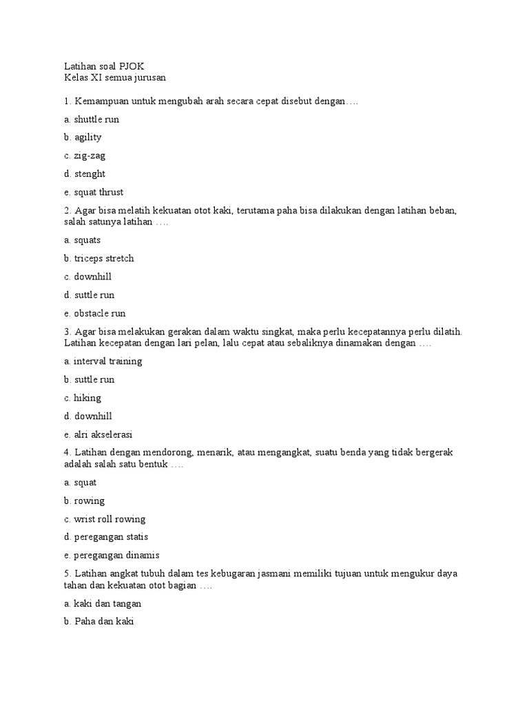 Latihan Soal PJOK Kelas XI | PDF