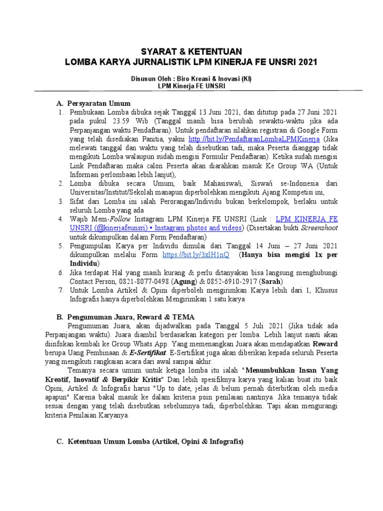 Booklet Singkat - SYARAT & KETENTUAN - LOMBA KARYA JURNALISTIK - LPM ...