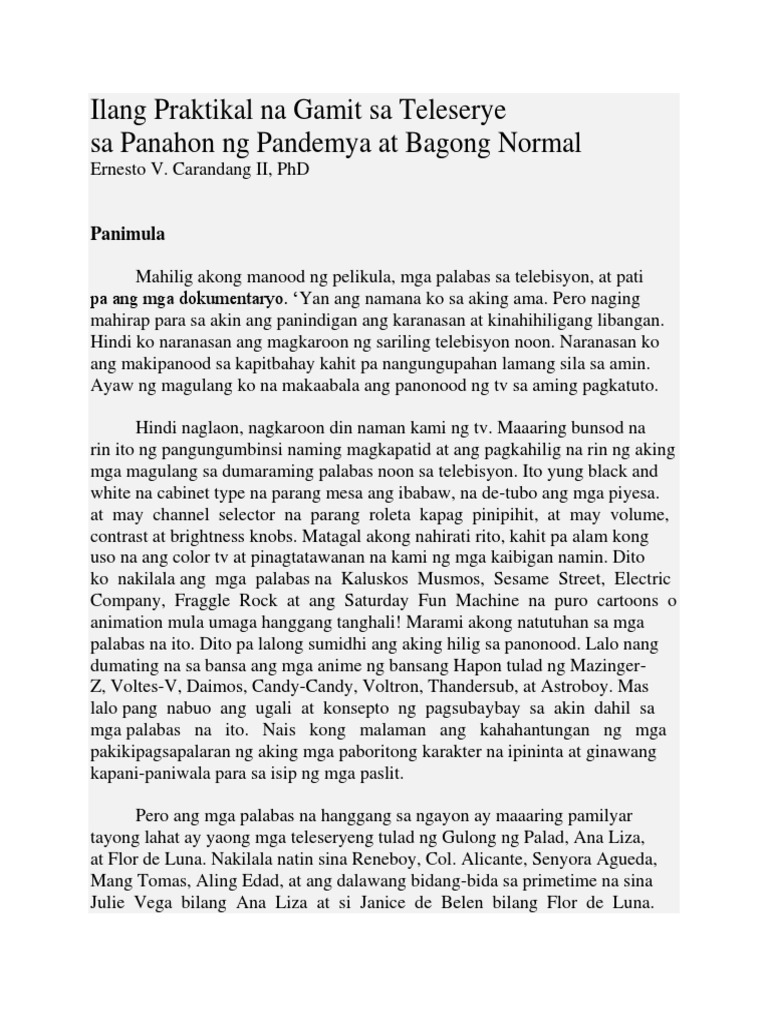 Carandang - Ilang Praktikal Na Gamit Sa Teleserye | PDF