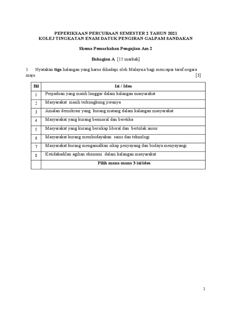 Trial Pam Sem 2 THN 2021 Ktedpg (Skema) - 1 | PDF