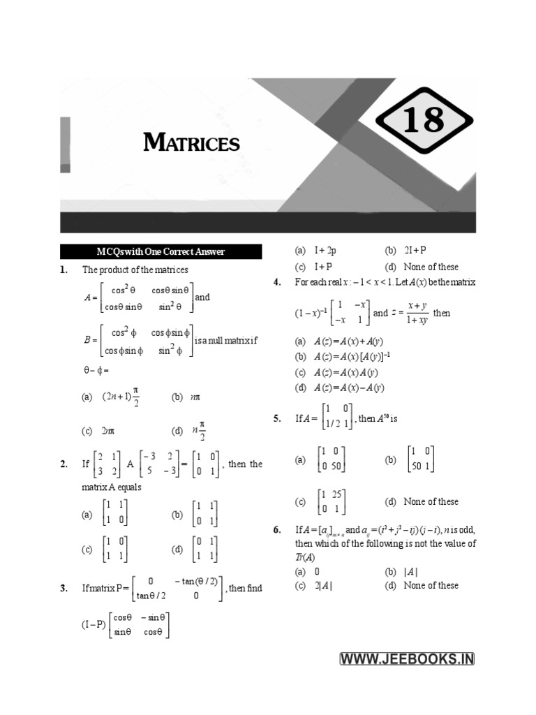Matrix MCQs for Math Enthusiasts | PDF | Functional Analysis | Functions And Mappings