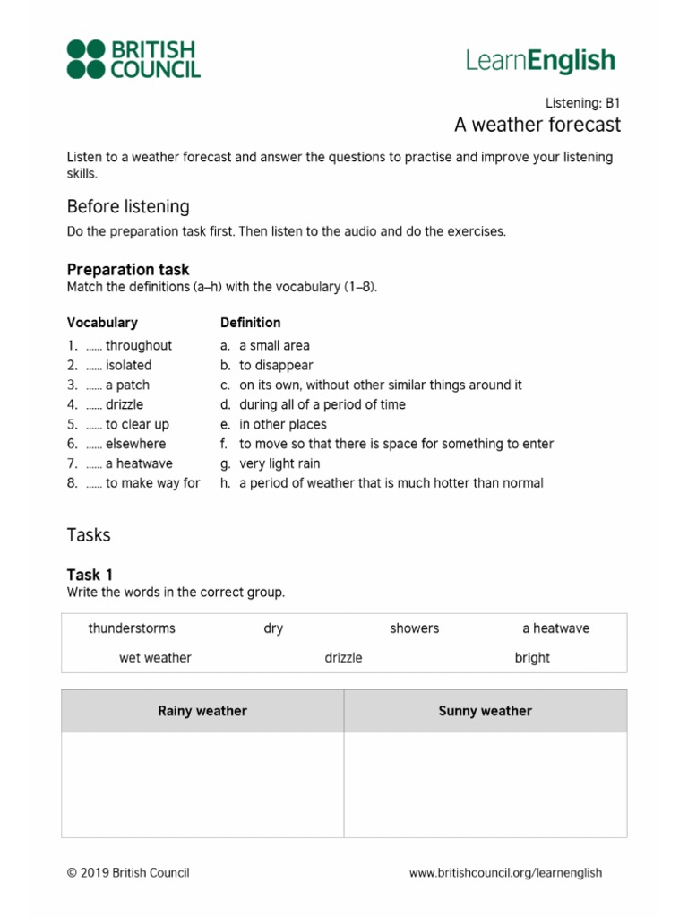 A Weather Forecast LearnEnglish Listening B1 A Weather Forecast | PDF