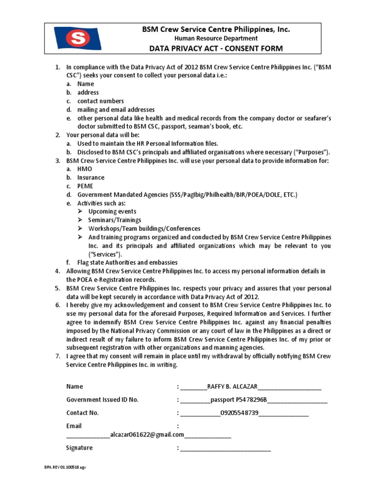 Data Privacy Act Consent Form Amended01 | PDF | Privacy | Information ...
