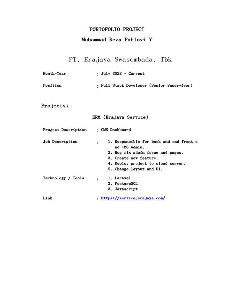 PORTOFOLIO PROJECT - Muhammad Reza Pahlevi Y | PDF | My Sql | Cloud Computing