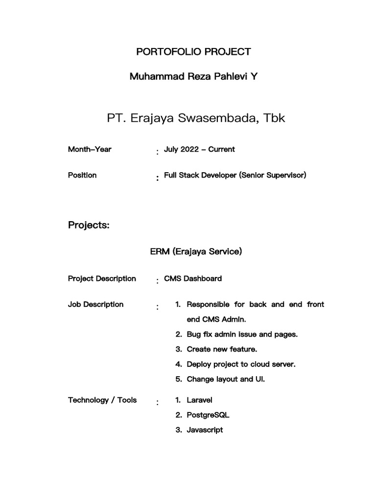 Portofolio Project - Muhammad Reza Pahlevi Y | PDF | My Sql | Cloud ...