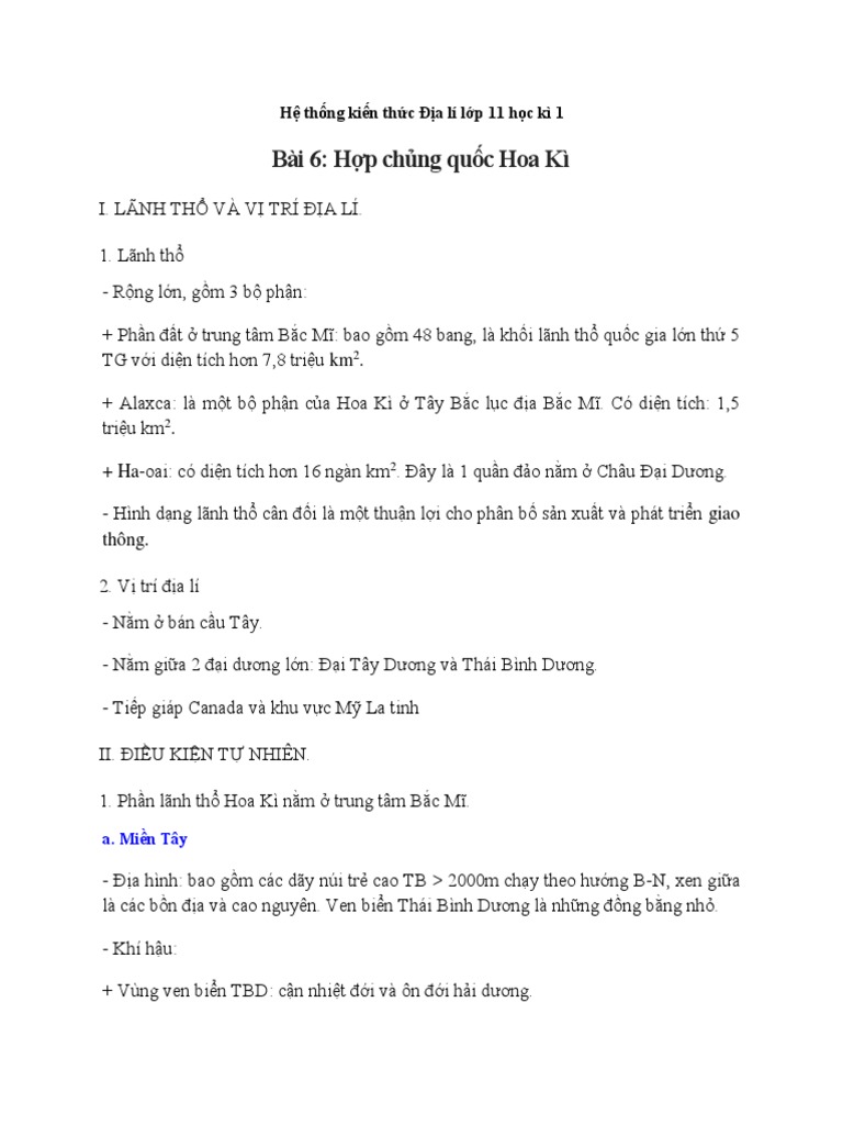 He Thong Kien Thuc Dia Li Lop 11 Hoc Ki 1 | PDF