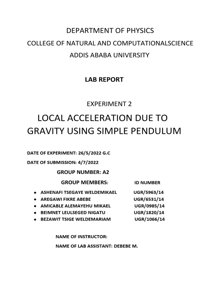 Local Acceleration Due To Gravity Using Simple Pendulum | PDF ...
