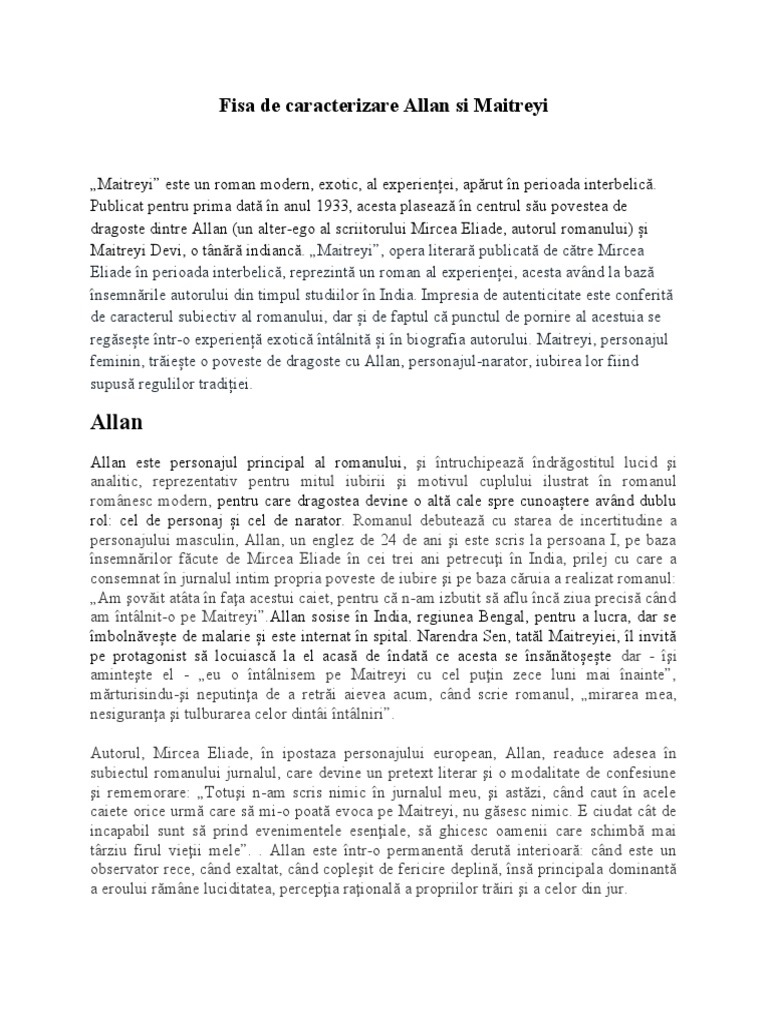 Caracterizare Allan Si Maitreyi | PDF