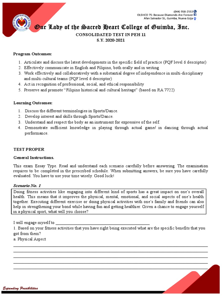 (Template) PE 3 ASSESSMENT | PDF | Test (Assessment) | Physical Fitness