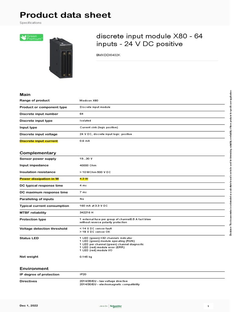 Modicon X80 Modules - BMXDDI6402K | PDF | Electronics | Electrical Engineering
