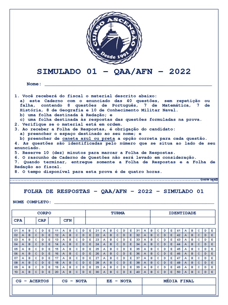 Ca-Aa-Afn - 2022 - Simulado 01 (Cap-Cpa) | PDF
