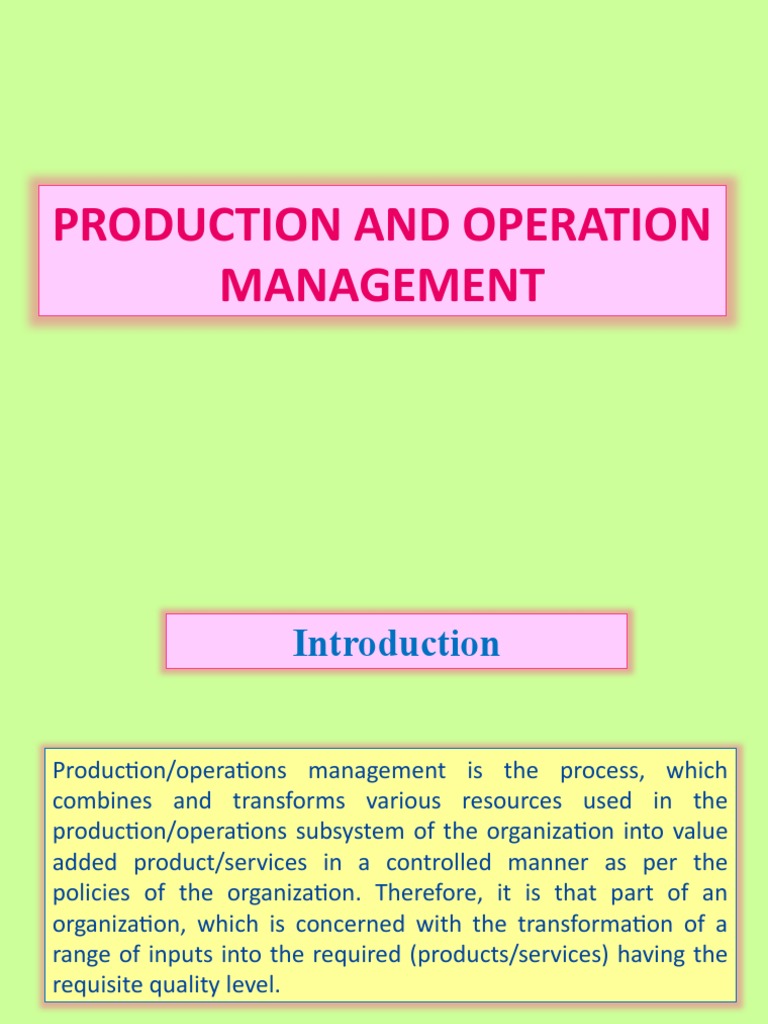 Topic 1 - Introduction of Production and Operation Management | PDF ...