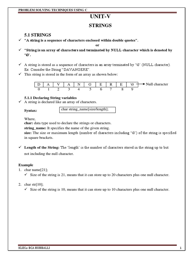 Unit 5 Strings Pdf String Computer Science Array Data Type 5184