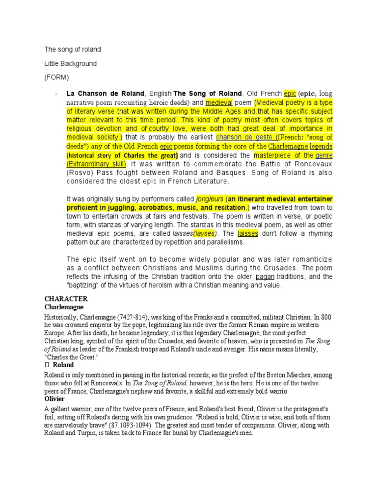 The Song of Roland: An Analysis of Characters in the Medieval French ...