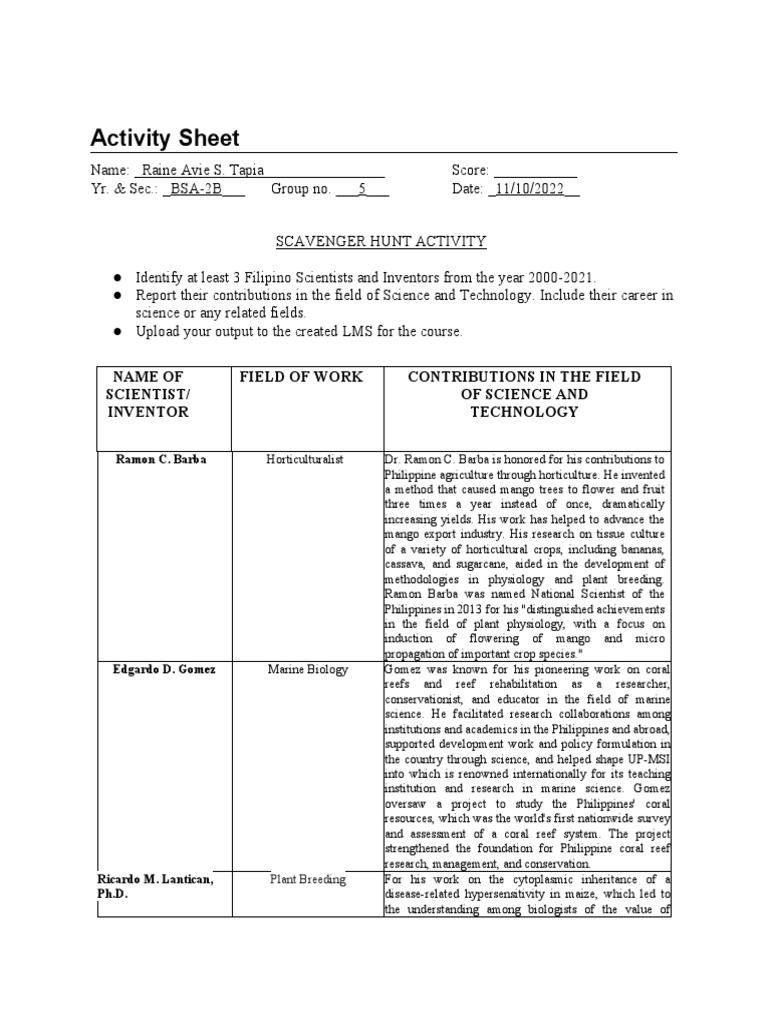 STS Activity Sheet (Week 4) - Group 5 | PDF