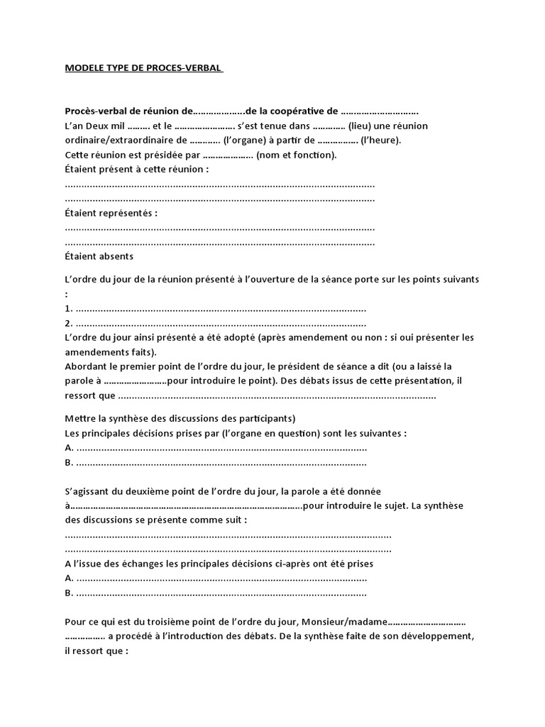 Modele Type de Proces Verbal | PDF
