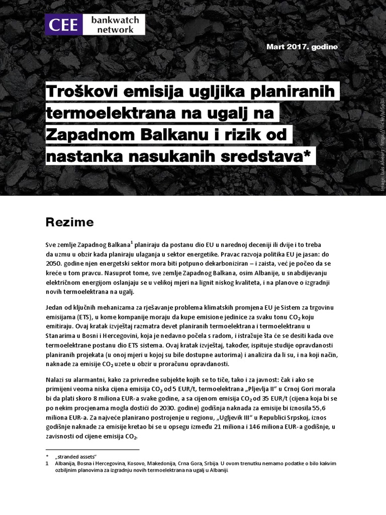 Termoelektrane CO2 Troškovi Balkan I BiH784432879 | PDF
