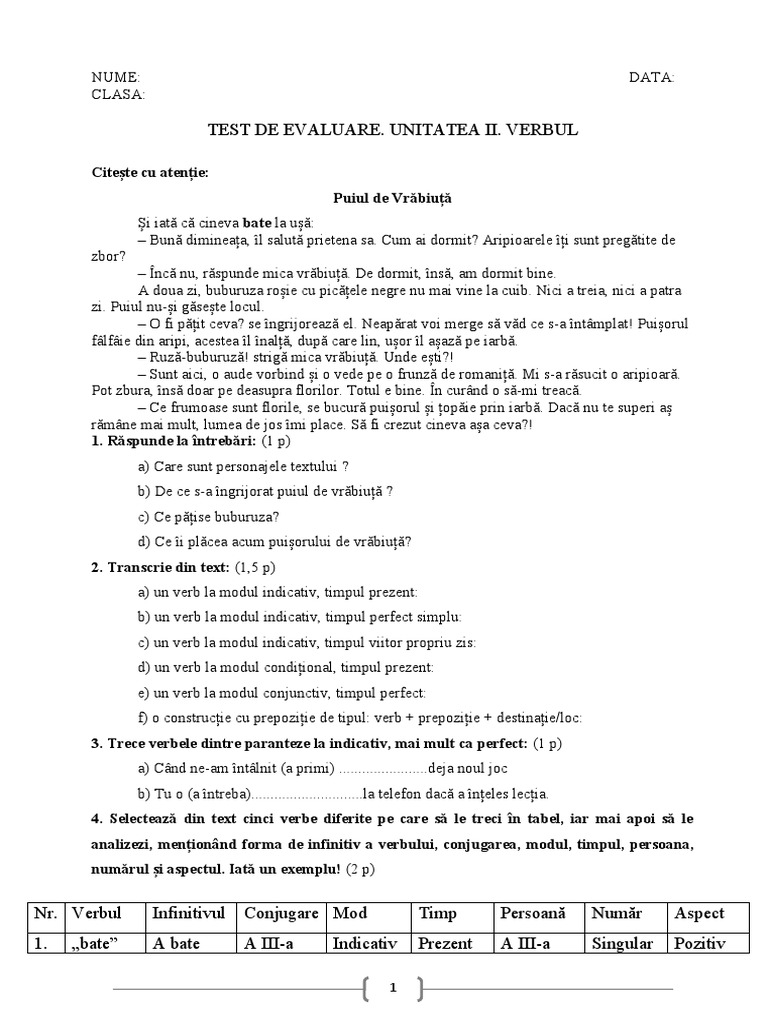 Test Clasa A6a | PDF