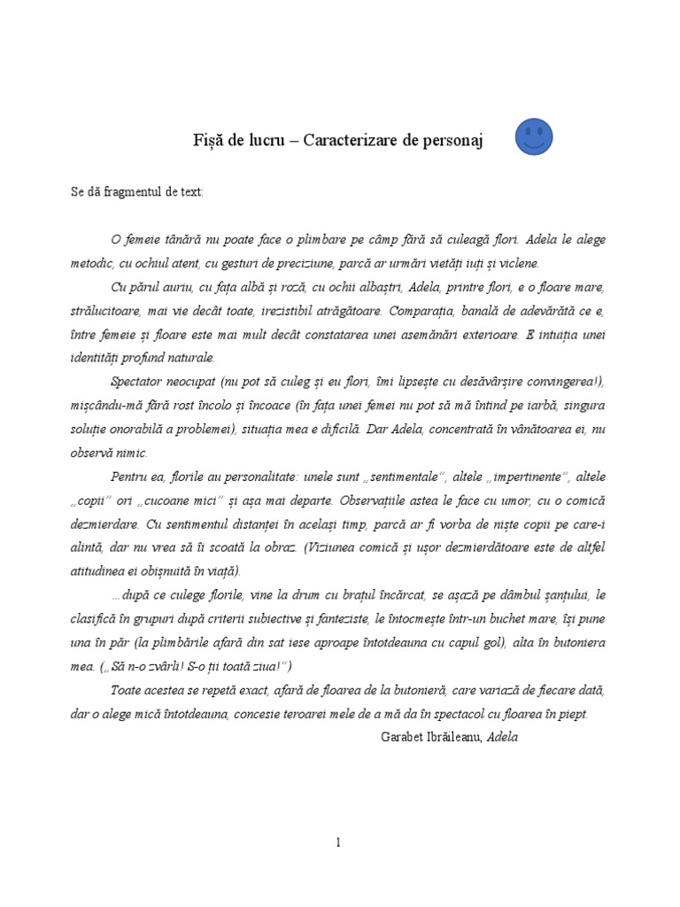 0 Fisa de Lucru Caracterizare de Personaj | PDF