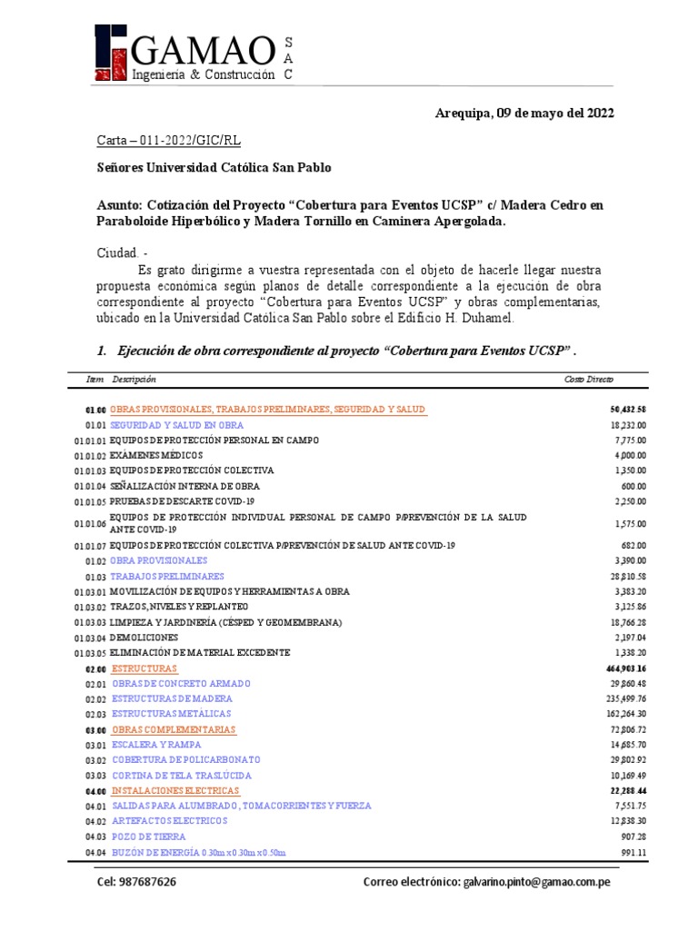 Cot 11 - Cobertura para Eventos Ucsp Cedro-Tornillo | PDF