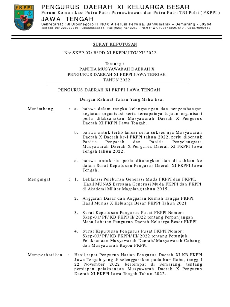 Surat Keputusan Panitia Musda Fkppi 2022 | PDF