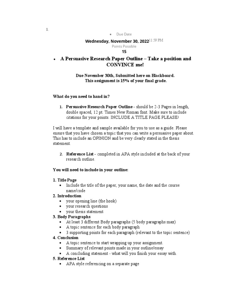 Persuasive Research Paper Outline Guide | PDF | Thesis | Apa Style