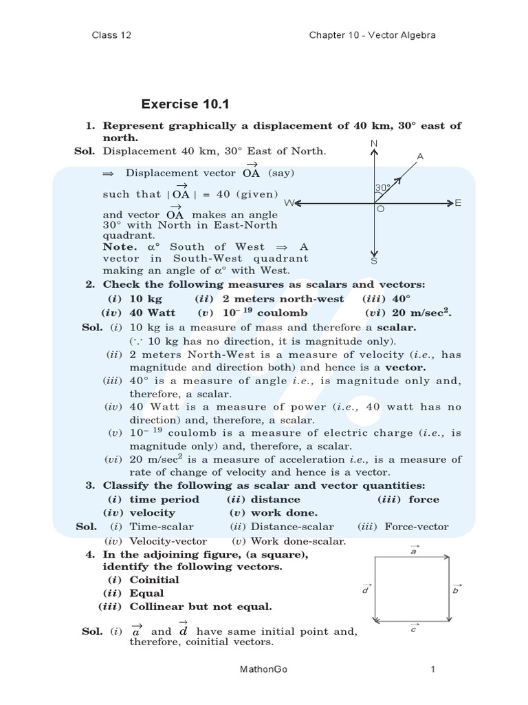 NCERT Solutions Class 12 Maths Chapter 10 Vector Algebra | PDF ...