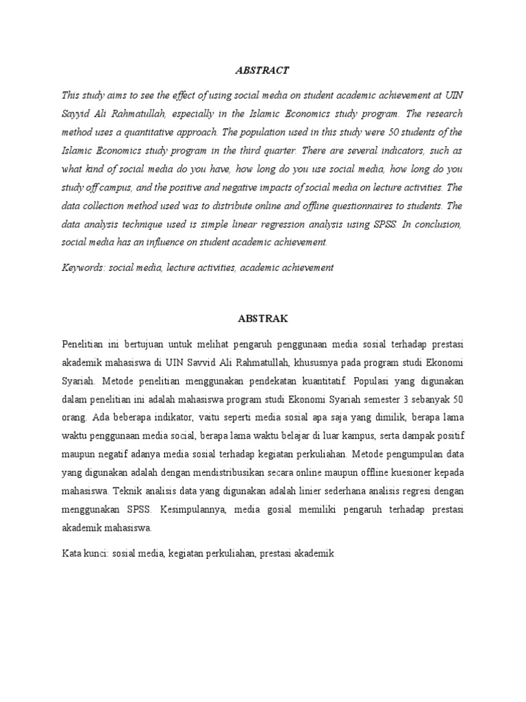 Contoh Abstrak Dan Pendahuluan Penelitian Kuantitatif | PDF