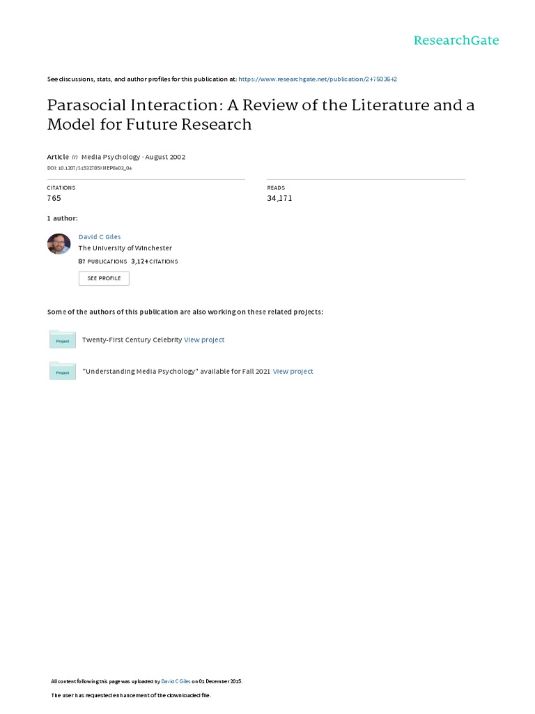 Giles2002 - Parasocial Interaction | PDF | Psychology | Adolescence