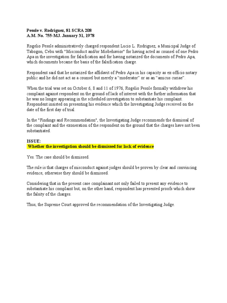 Pesole v. Rodriguez, 81 SCRA 208 | PDF