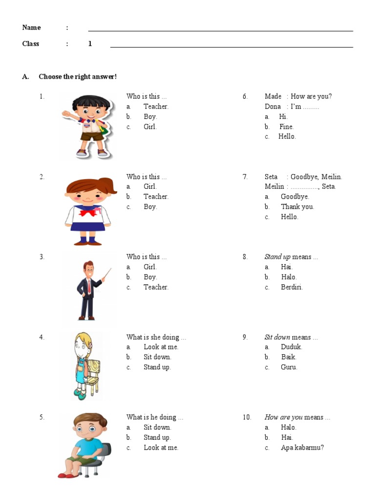 Beginner English Quiz for Kids | PDF