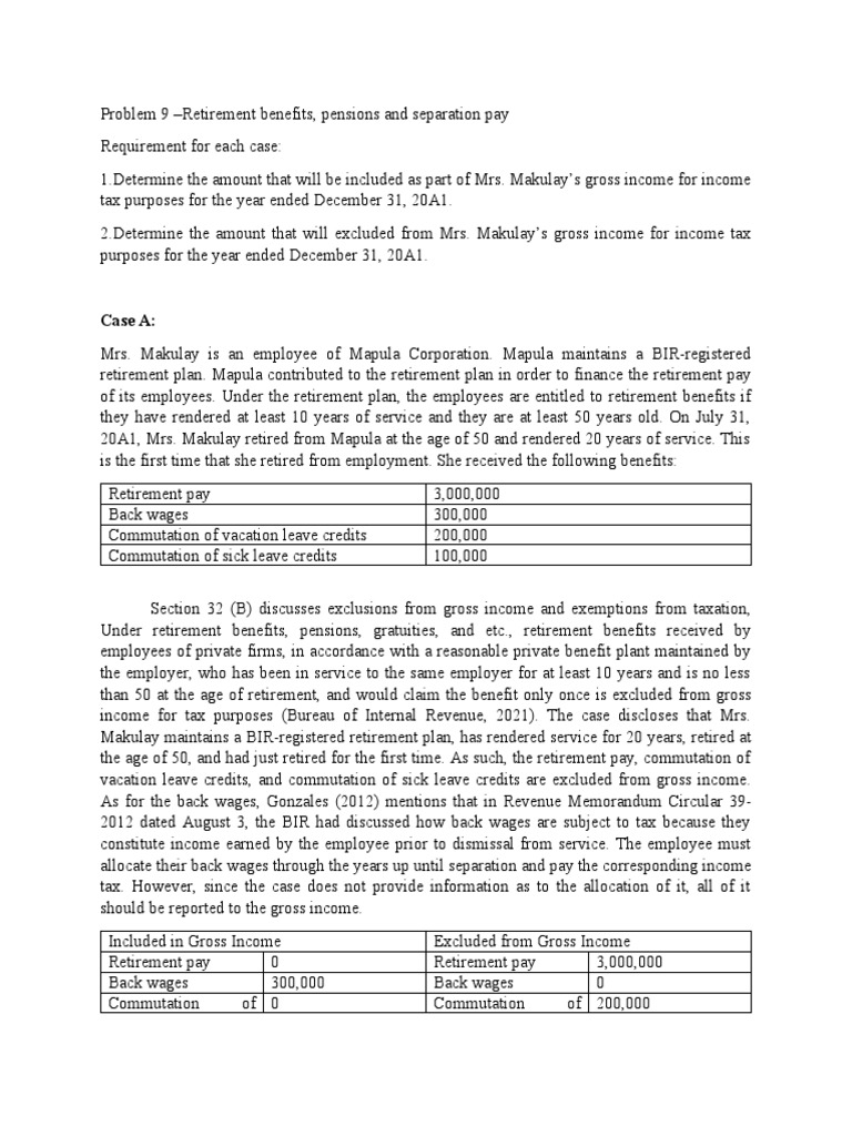 ACTTAX 1 HW 1 - Problem 9 | PDF | Pension | Gross Income