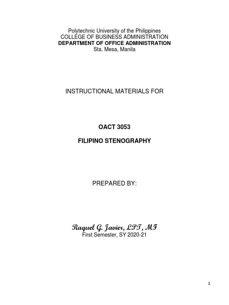 Ofad 40013 - Filipino Stenography (1) (Common) | PDF