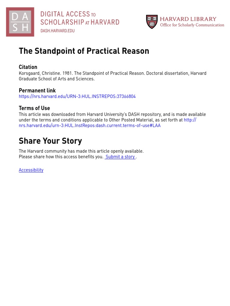 Korsgaard Standpoint Practical Reason Dissertation 1981 | PDF | Reason | Theory