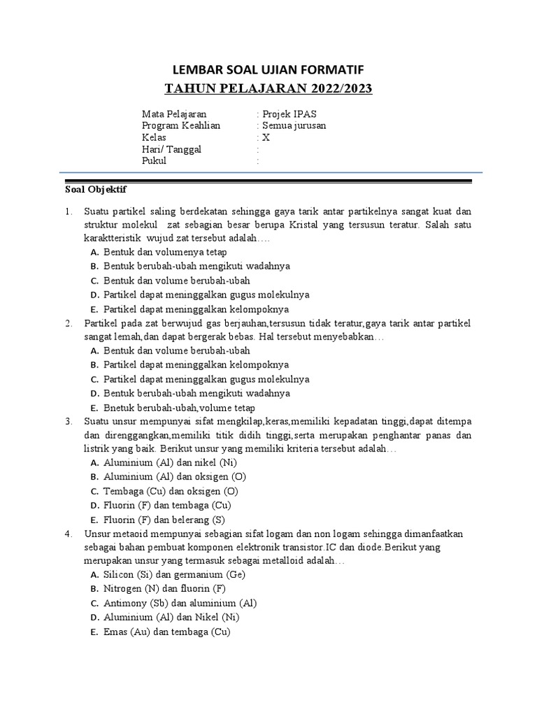 Soal Projek Ipas 2 | PDF