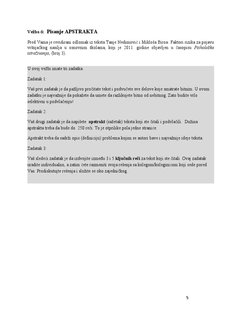 Vežba 6 - Pisanje Apstrakta 2020 | PDF