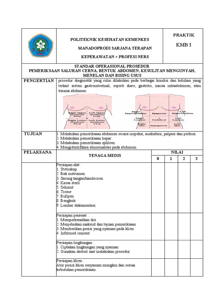 SOP Pemeriksaan Saluran Cerna, Bentuk Abdomen, Kesulitan Mengunyah ...