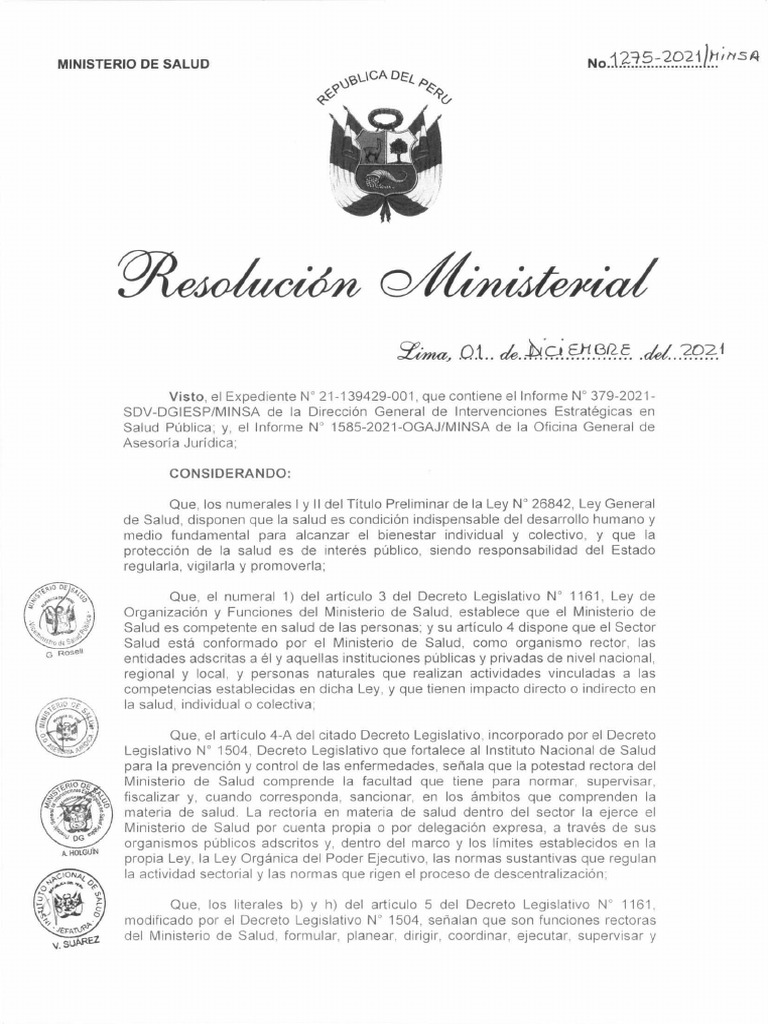 RM - 1275 2021 Minsa | PDF