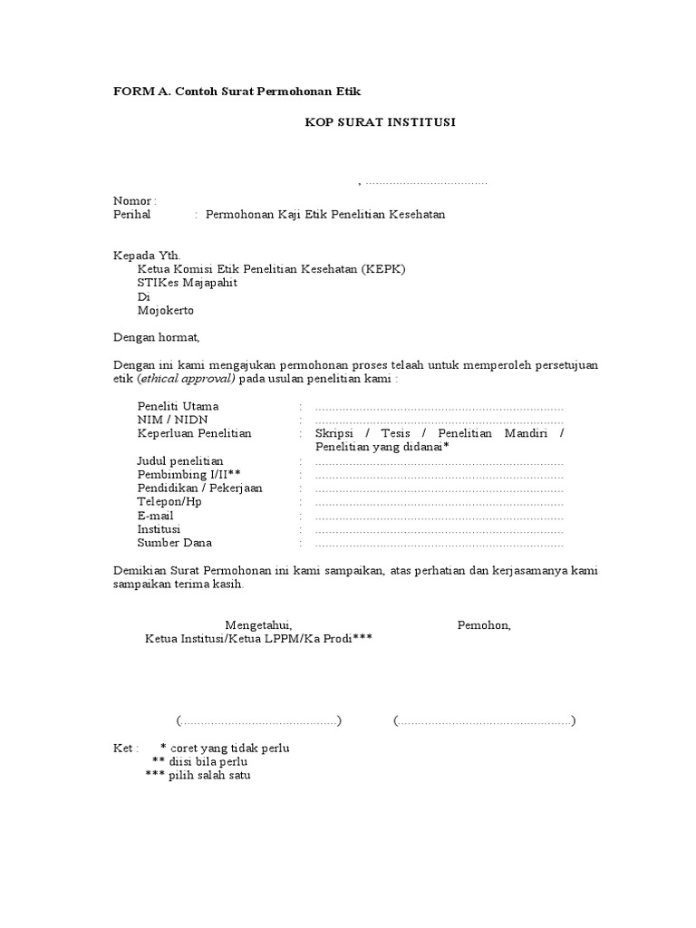 Form Pengajuan Etik | PDF