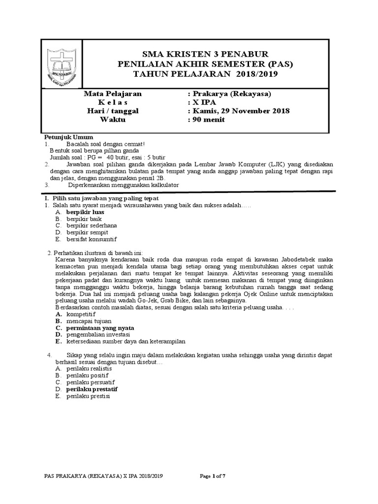 Pas Rekayasa X Ipa 1819 | PDF