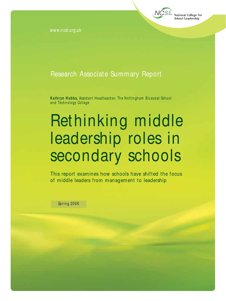 Rethinking Middle Leadership Roles in Secondary Schools Summary | PDF ...