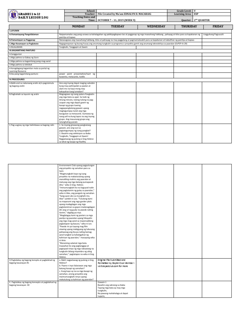 DLL - Esp 5 - Q2 - W9 | PDF