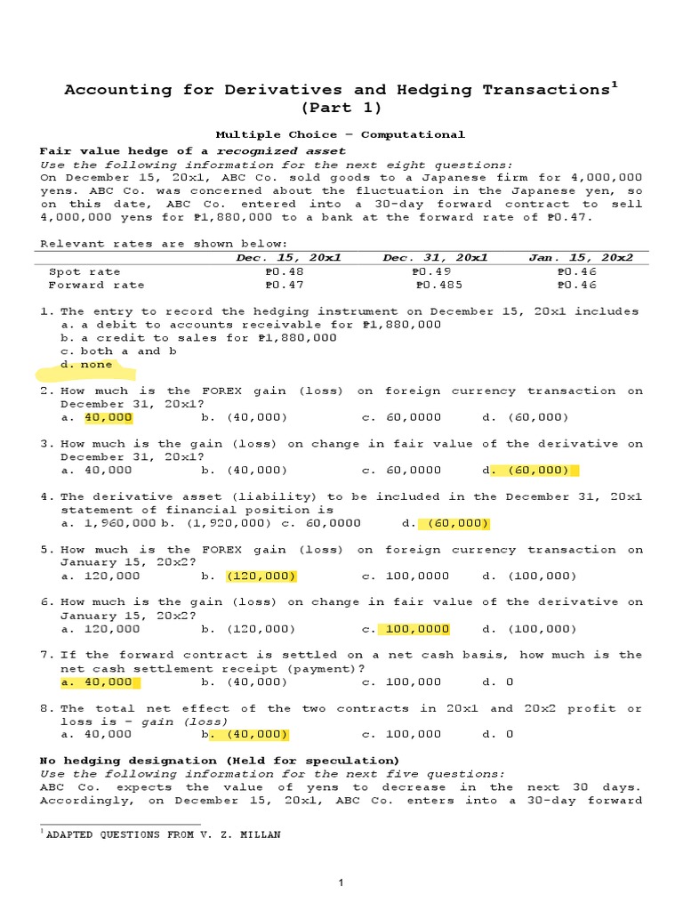 Accounting For Derivatives and Hedging Transactions 2 PDF | PDF