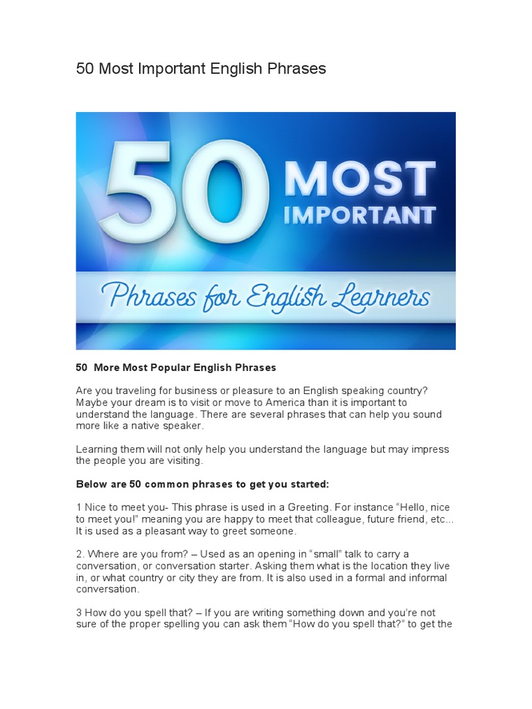 50 Useful Phrases and Explanations | Download Free PDF | Conversation ...