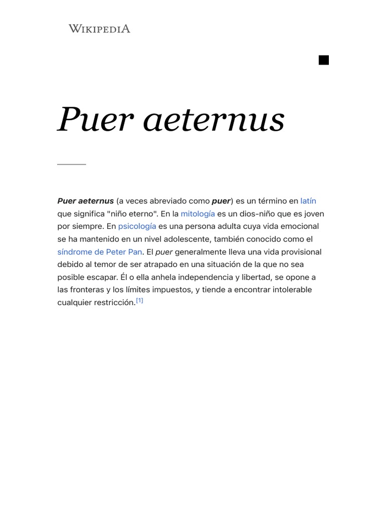 Puer Aeternus - Wikipedia | PDF | Psicologia analitica | Sicología