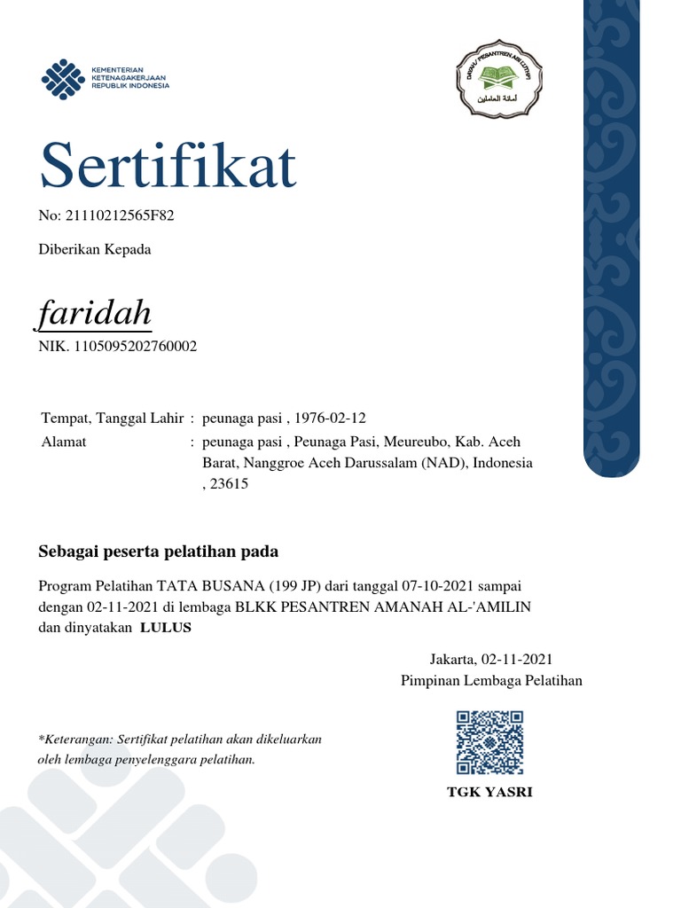 Contoh Sertifikat | PDF