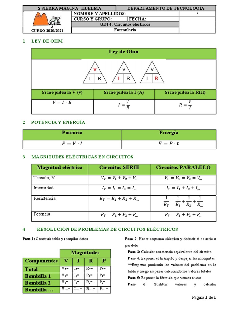 Formulario Circuitos Eléctricos | PDF